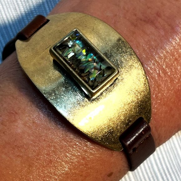 Kenneth Cole | Jewelry | Rare Kenneth Cole Abalone Glass And Leather ...